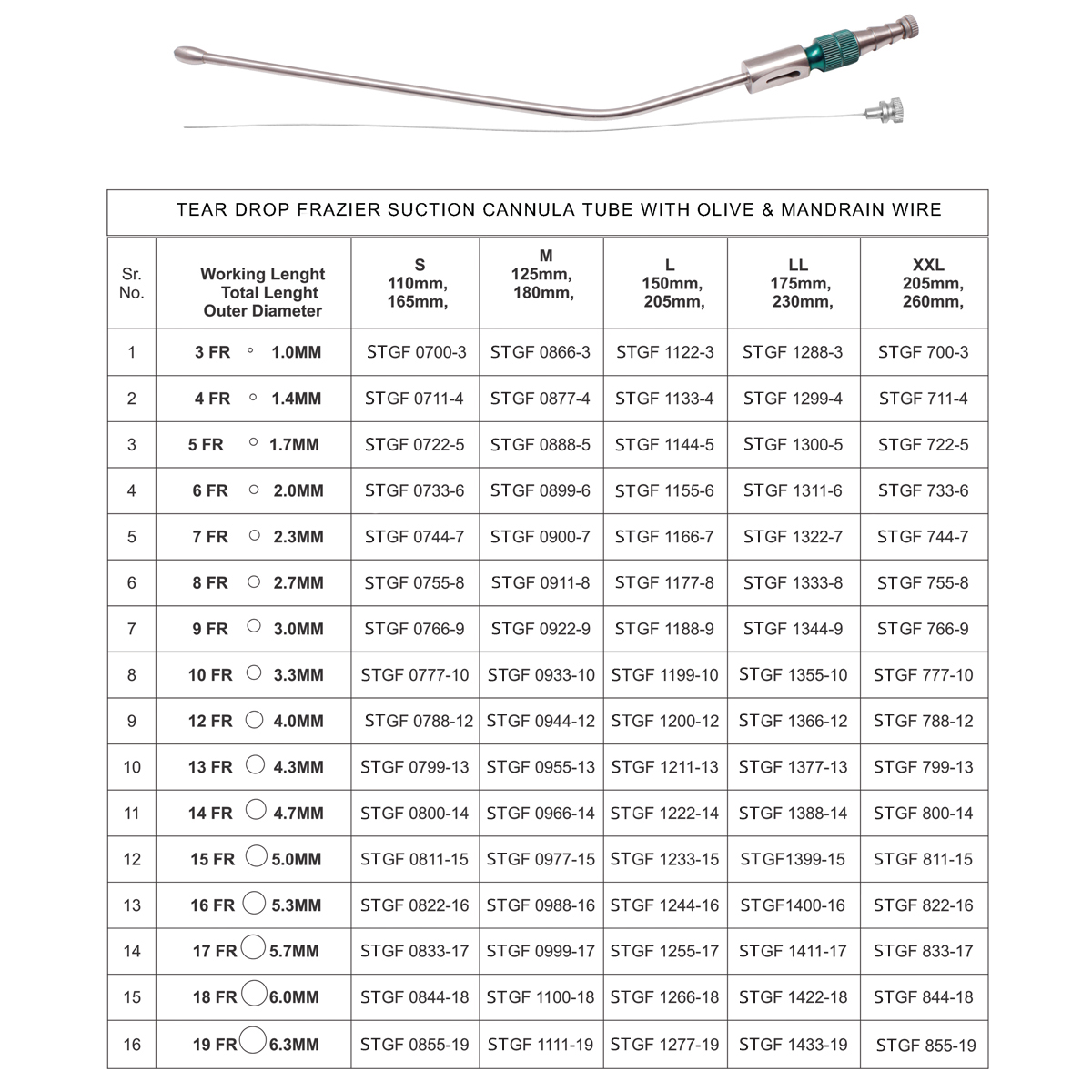 TEAR DROP FRAZIER SUCTION CANNULA TUBE WITH OLIVE & MANDRAW WIRE ...